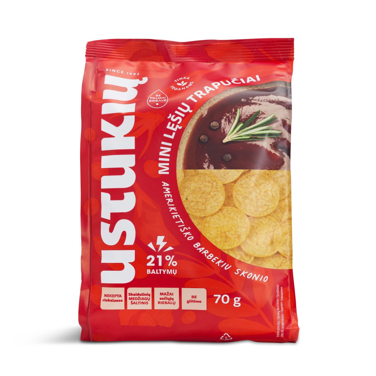 Mini lentil crisps in barbecue flavour 70g (20 units) - Ustukių Malūnas